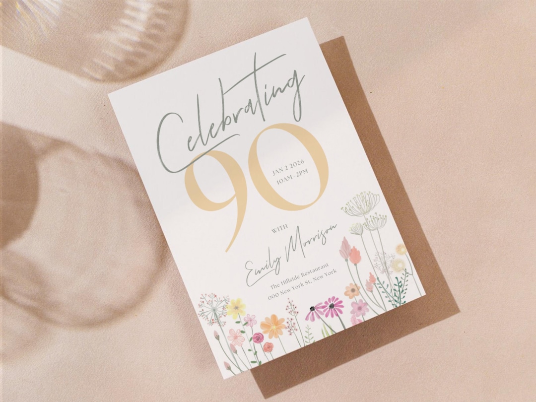 90th Birthday Invitation | Digital Birthday Invite | 90th Birthday ...