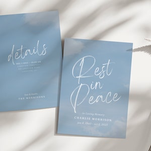 Blue Sky Clouds Funeral Program Template Canva Text Only Obituary ...