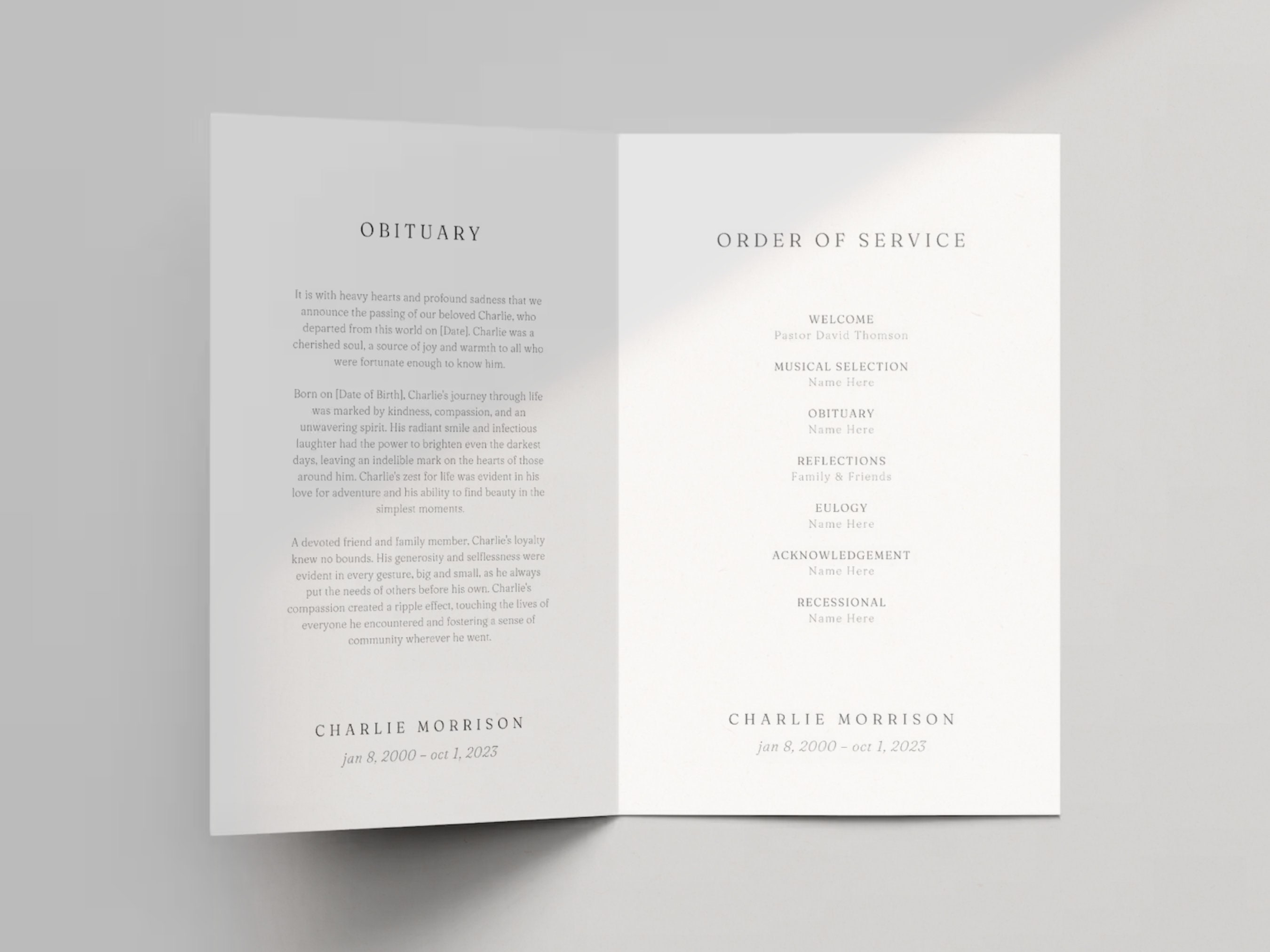 Editable Floral Funeral Program Template | Modern Memorial Program ...