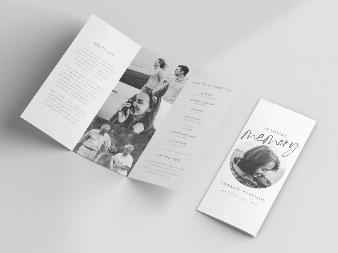 Trifold Funeral Program Template Canva Minimal Funeral Trifold Brochure ...
