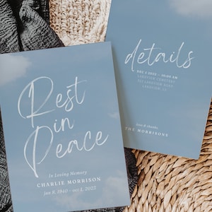 Blue Sky Clouds Funeral Program Template Canva Text Only Obituary ...