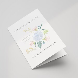 Editable Wildflower Floral Funeral Program | Spring Funeral Template ...
