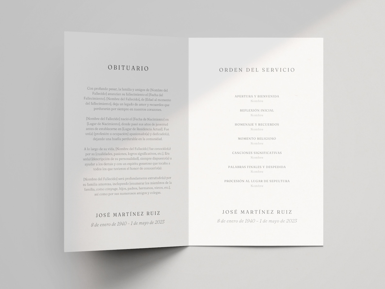 Spanish Funeral Program Template Funeral Program Canva for Man ...