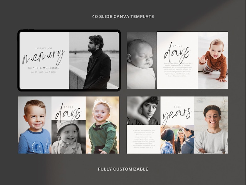 Funeral Slideshow Template: Memorial Service Video for Canva (40 Slides ...