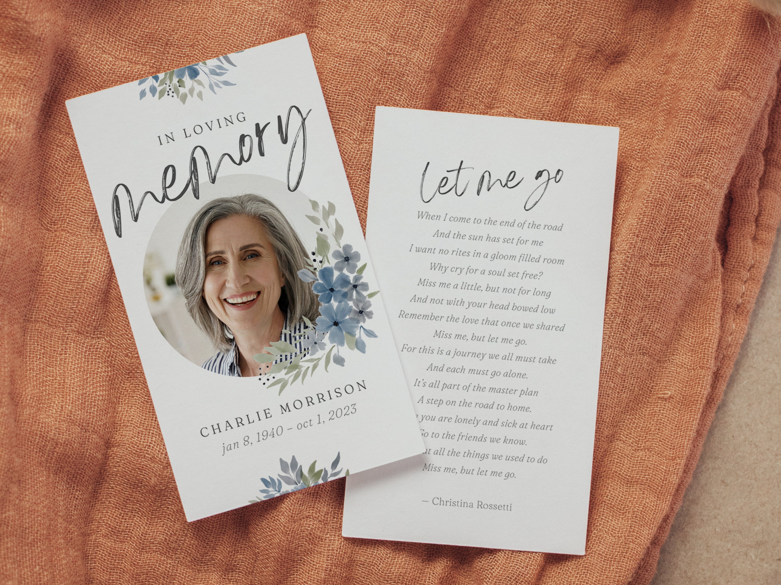 Floral Funeral Prayer Card Template | Canva Prayer Card | Memorial ...