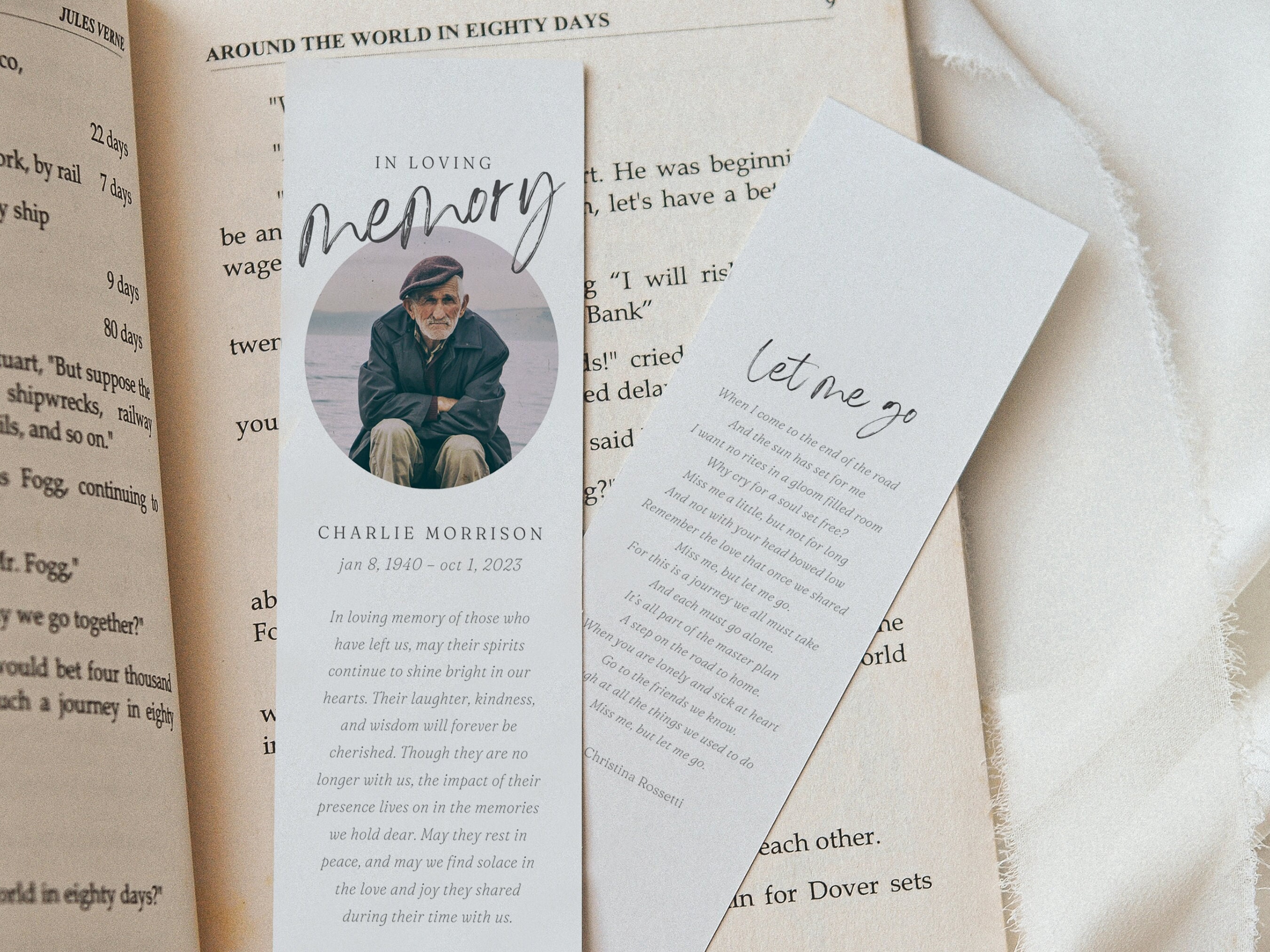 Funeral Bookmark Template Minimal Memorial Bookmark Canva Funeral Card ...