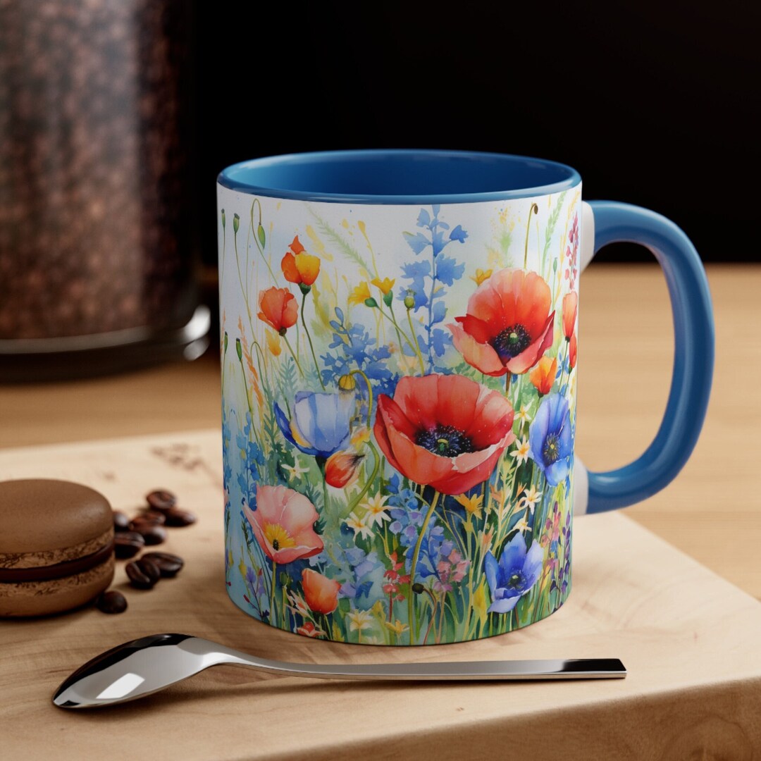 Wildflower Coffee Mug Floral Design Ceramic Cup Vintage Botanical Tea ...