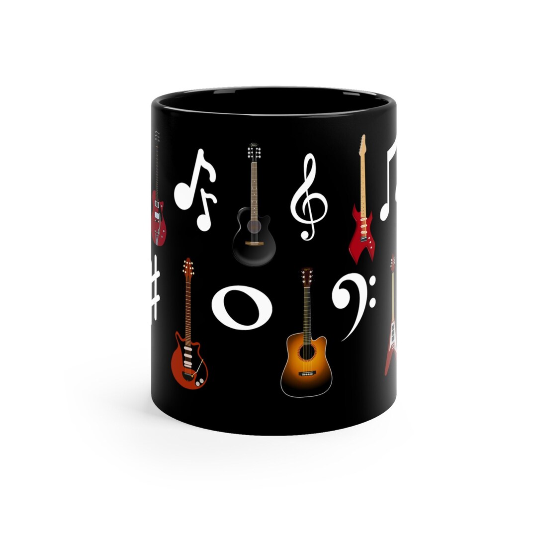 Guitar and Music Note Coffee Mug Musical Instrument Design Ceramic Cup ...