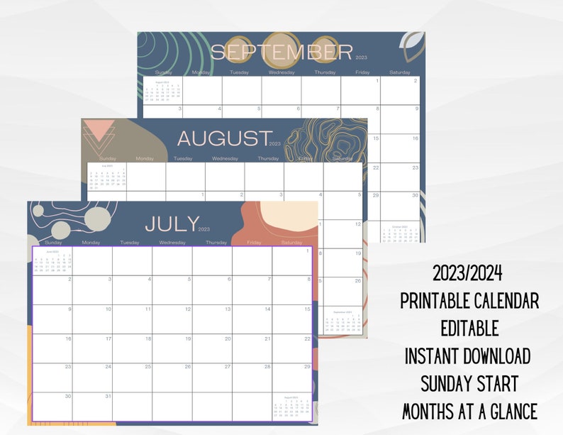 2023/24 Printable & Editable Calendar - Etsy