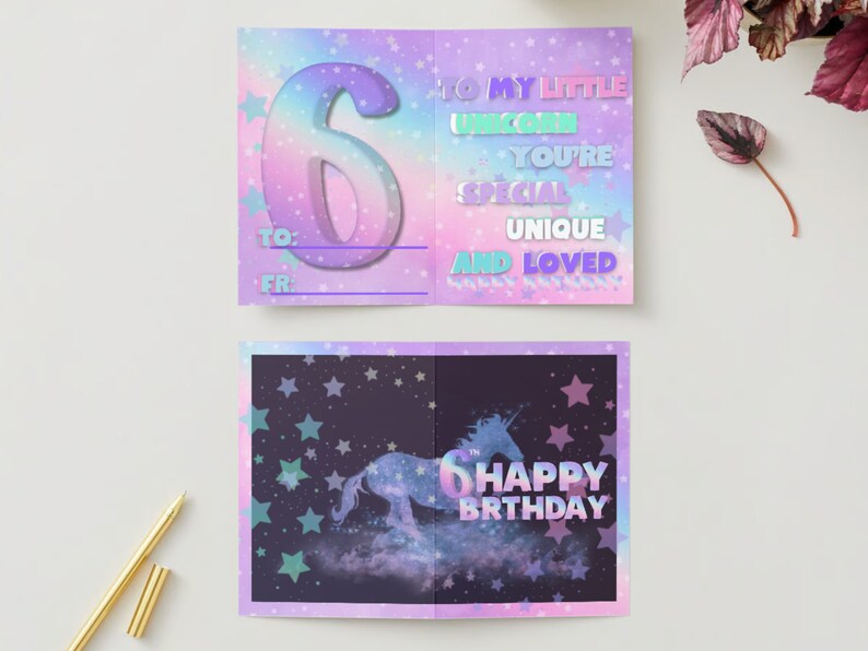 Printable 6th Birthday Unicorn Card Editable Card Invitation for ...