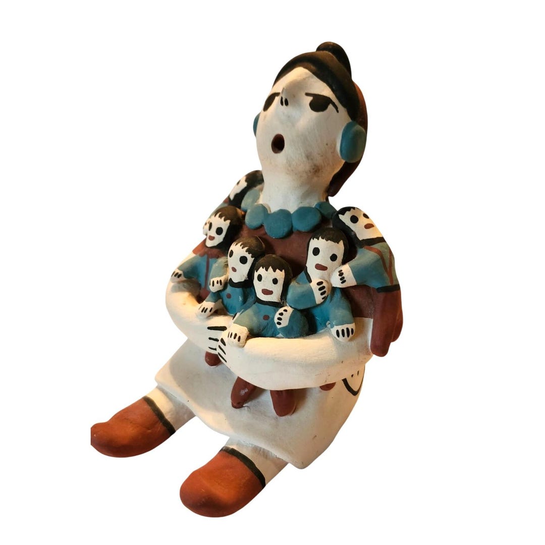 Native American Pueblo Storyteller Doll With 6 Children Ceramic Signed ...
