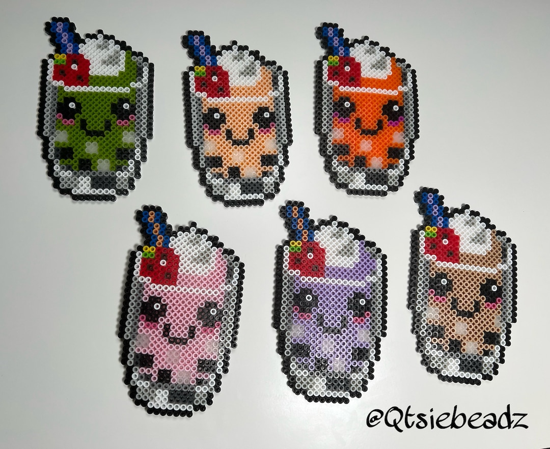 Cute Boba Milk Tea Smoothie (w/black and Clear Bobas) Kandi Perler Beads for Raves/music ...