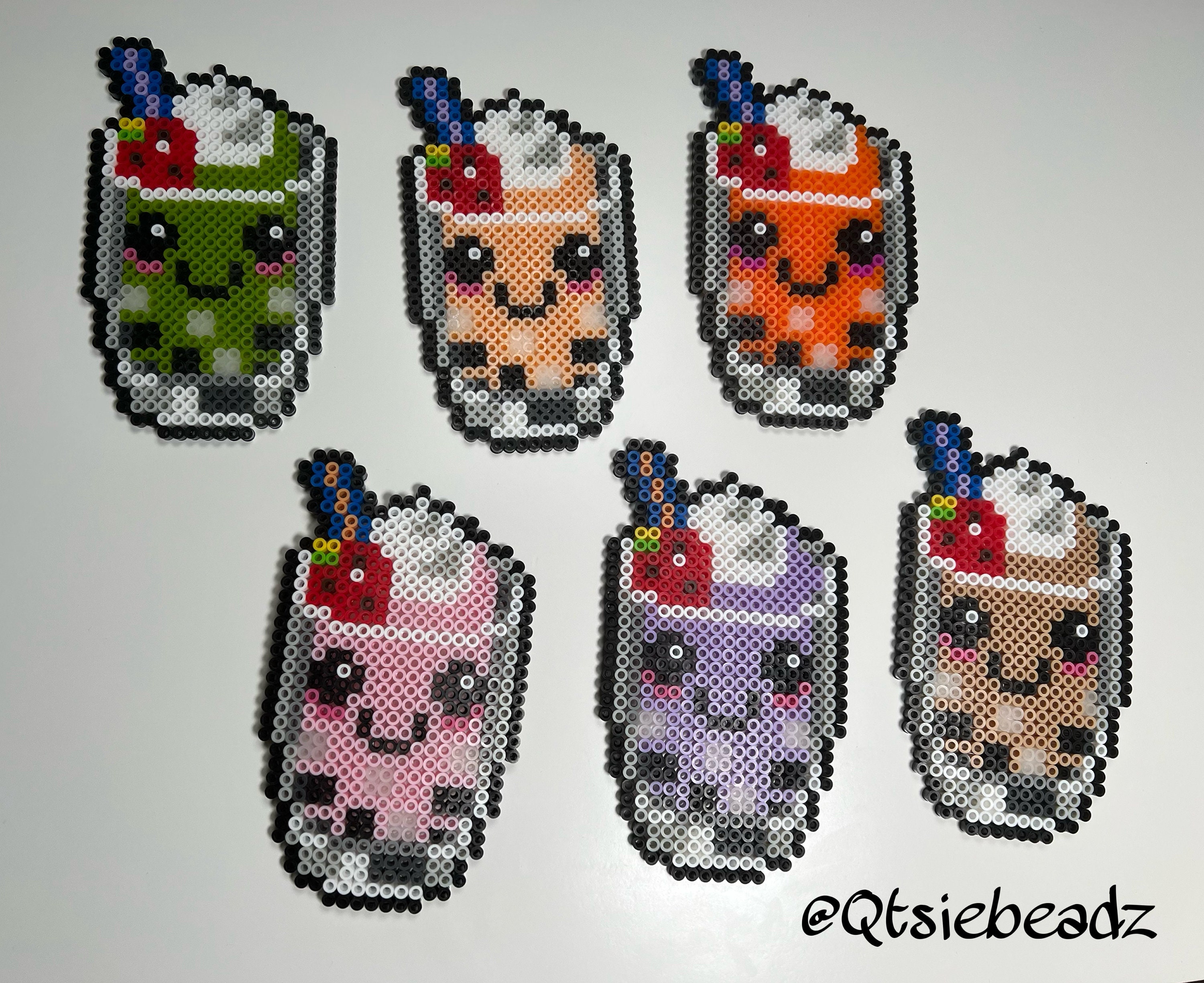 Cute Boba Milk Tea Smoothie (w/black and Clear Bobas) Kandi Perler ...