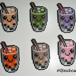 Cute Boba Milk Tea Drinks (w/ Black & Clear Bobas) Kandi Perler Beads ...