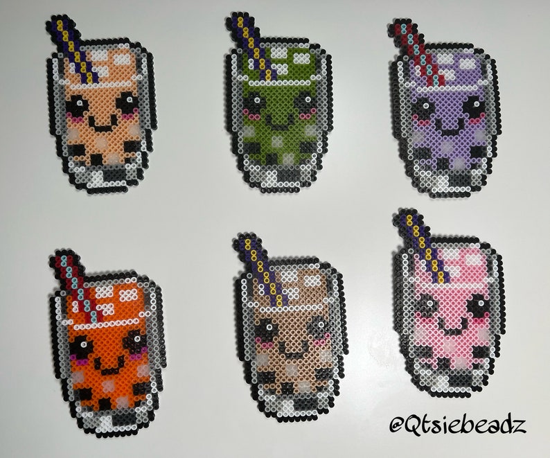 Cute Boba Milk Tea Drinks (w/ Black & Clear Bobas) Kandi Perler Beads ...
