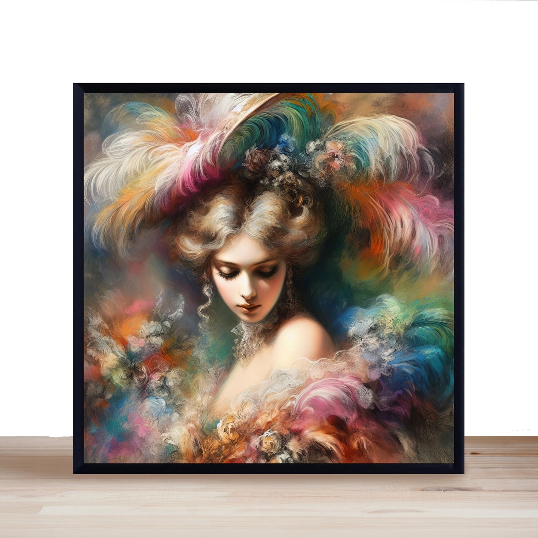 Vintage Woman Print Beautiful Woman in A Colorful Feather - Etsy
