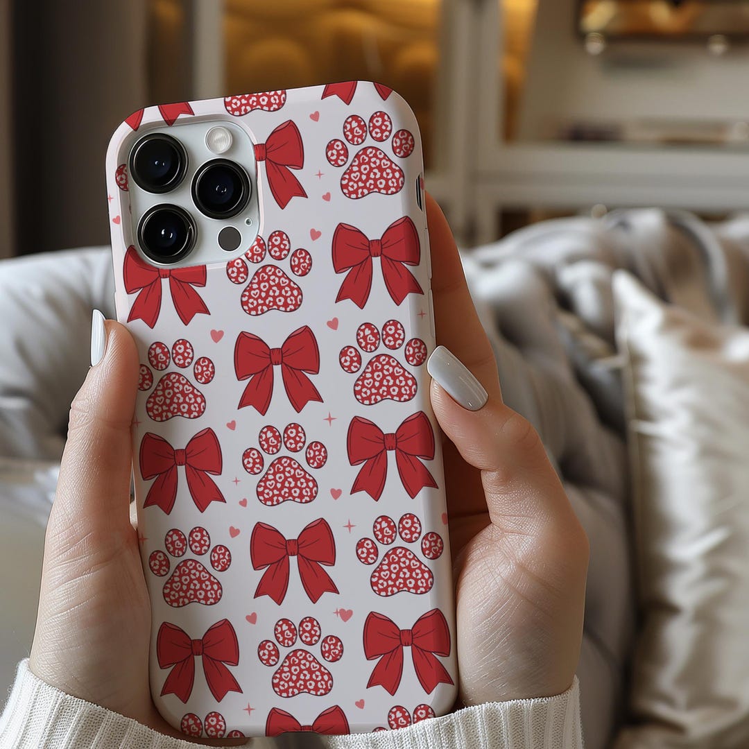 Stylish Coquette Red Bow Dog Paw Phone Case for iPhone 16 15 14 Pro Max ...