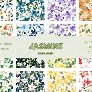 Jasmine Digital Paper, Watercolour Floral Seamless Pattern, Printable ...