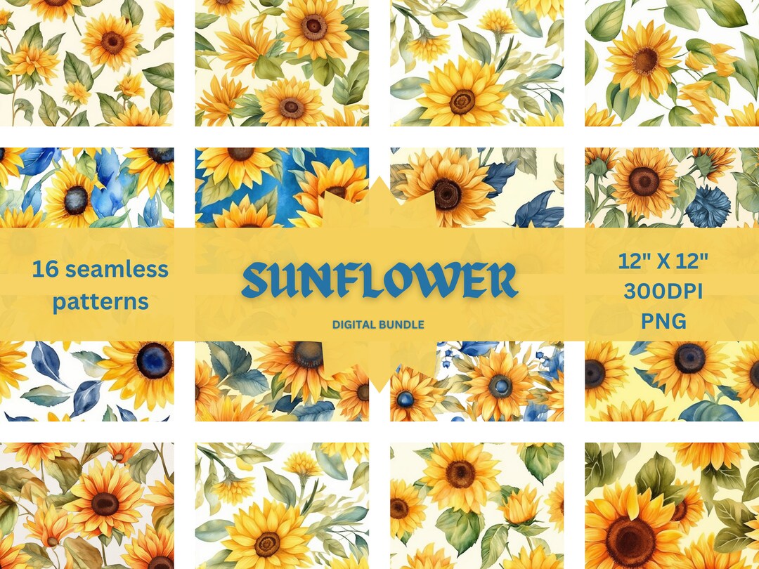 Sunflower Seamless Pattern, Watercolor Floral Pattern Digital Paper ...