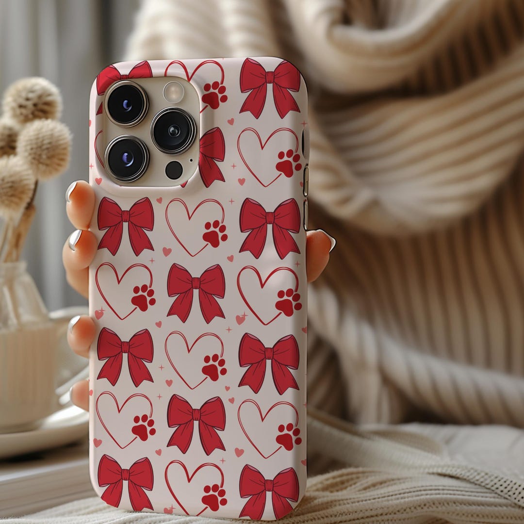 Stylish Coquette Red Bow Dog Paw Phone Case for iPhone 16 15 14 Pro Max ...