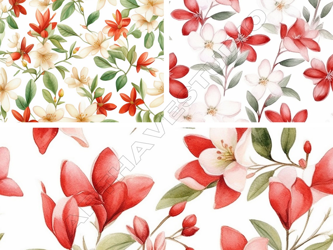 Jasmine Digital Paper, Watercolour Floral Seamless Pattern, Printable ...