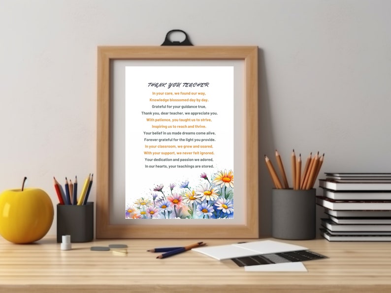 Thank You Teacher Poem Digital Download for Teacher Appreciation ...