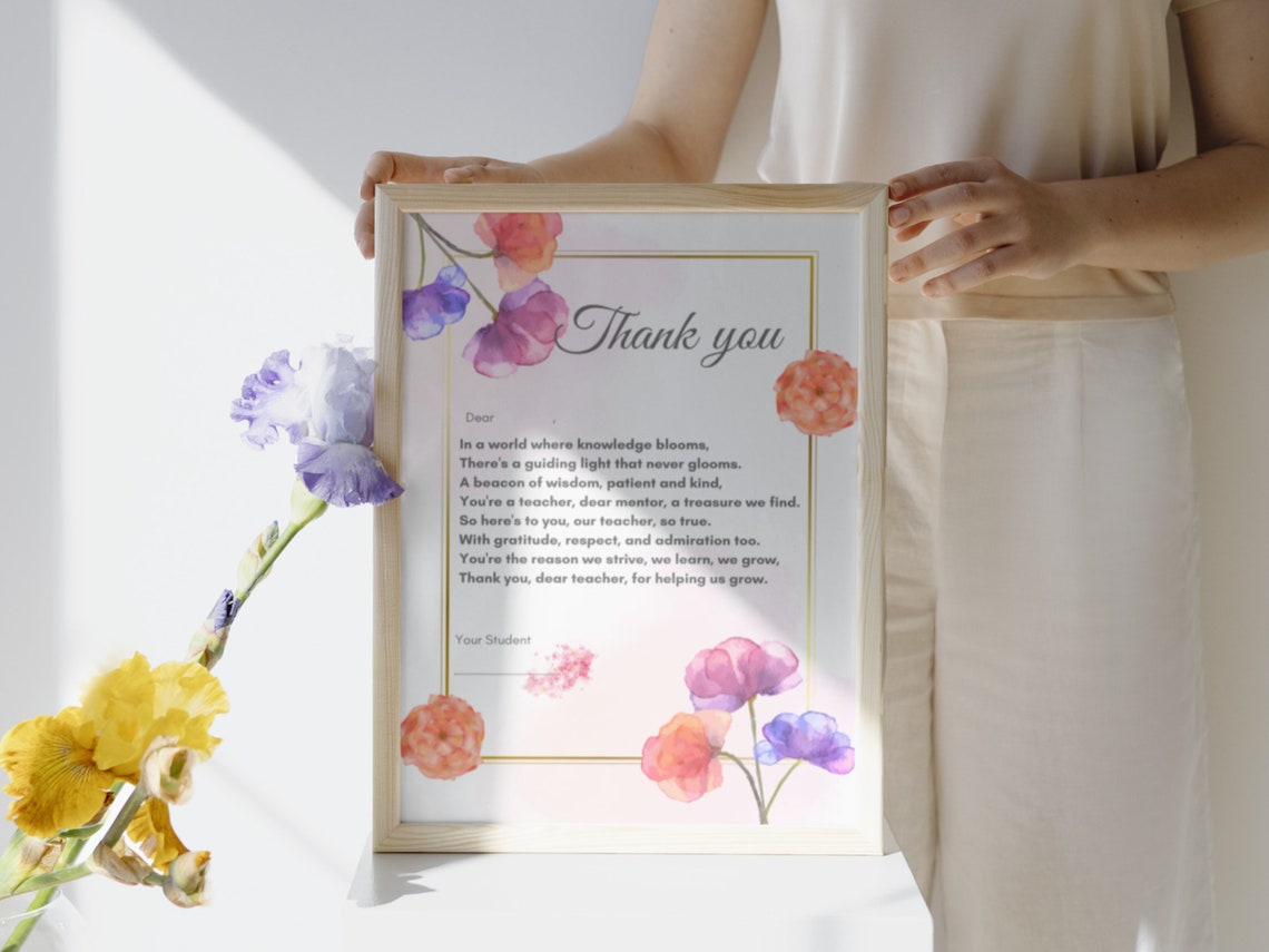 Teacher Thank You Poem Digital Download for Teacher Appreciation ...