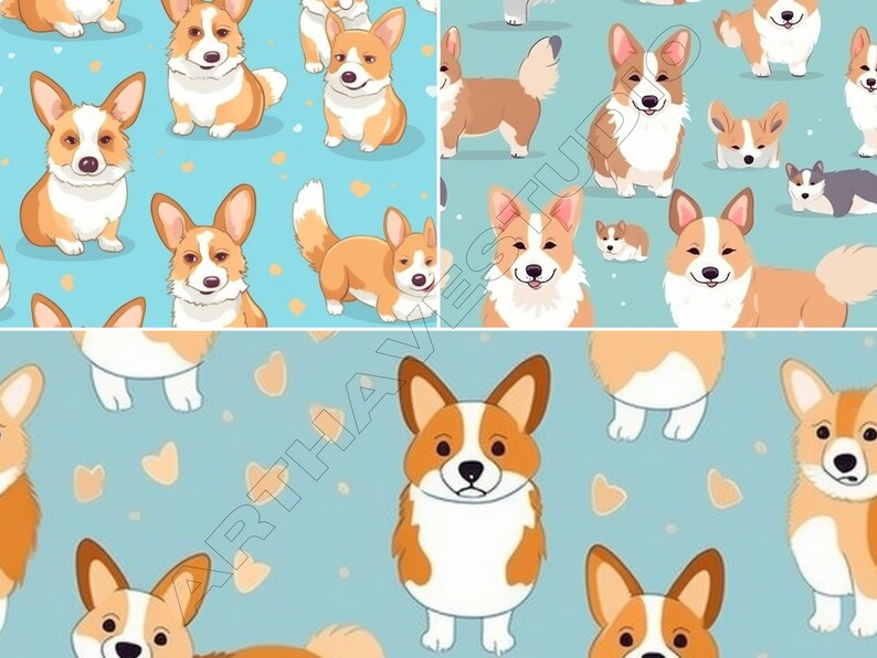 Corgi Dogs Digital Paper, Corgi Seamless Pattern Pack, Dog Background ...