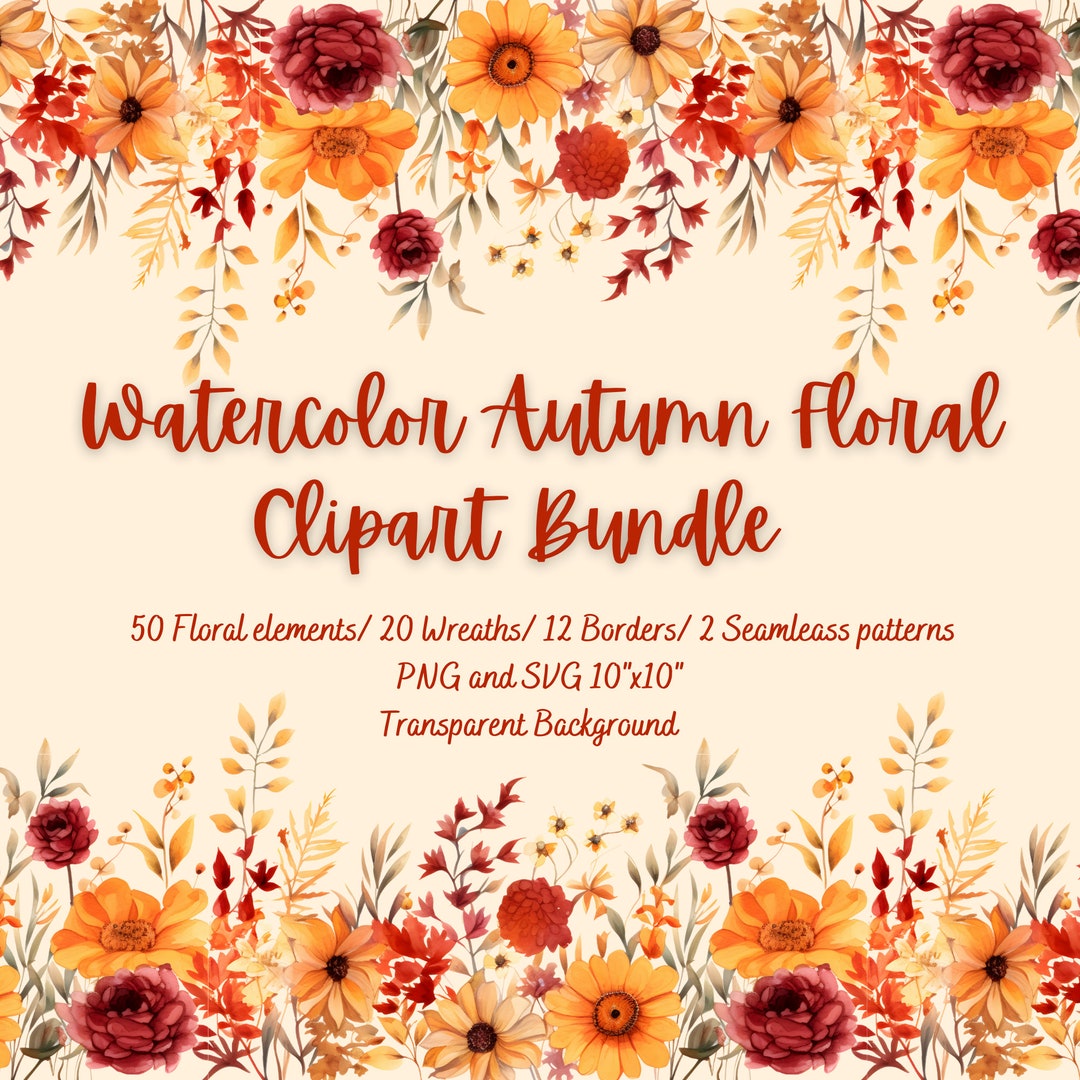 Watercolor Floral Clipart, Autumn Flowers, Digital Download, Fall PNG ...