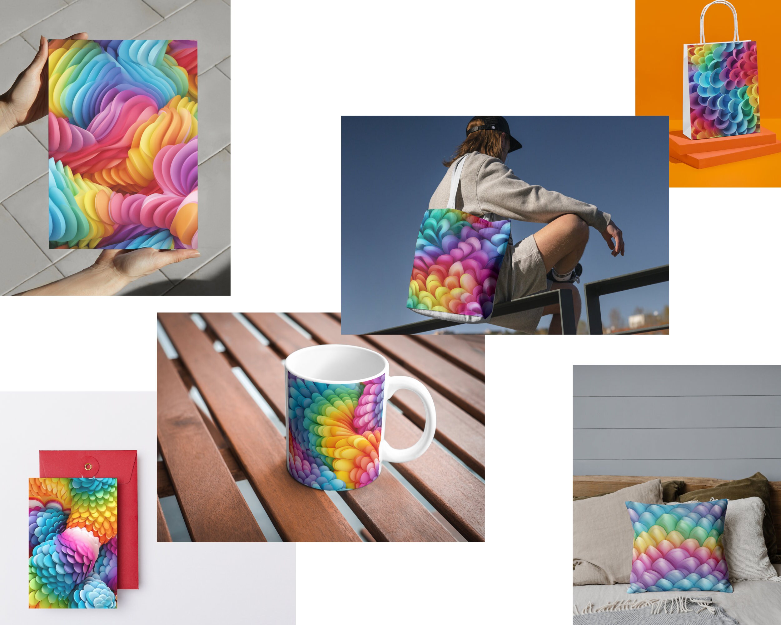 Rainbow Digital Paper, 3D Bubble Puffy Wrap Digital Papers ...