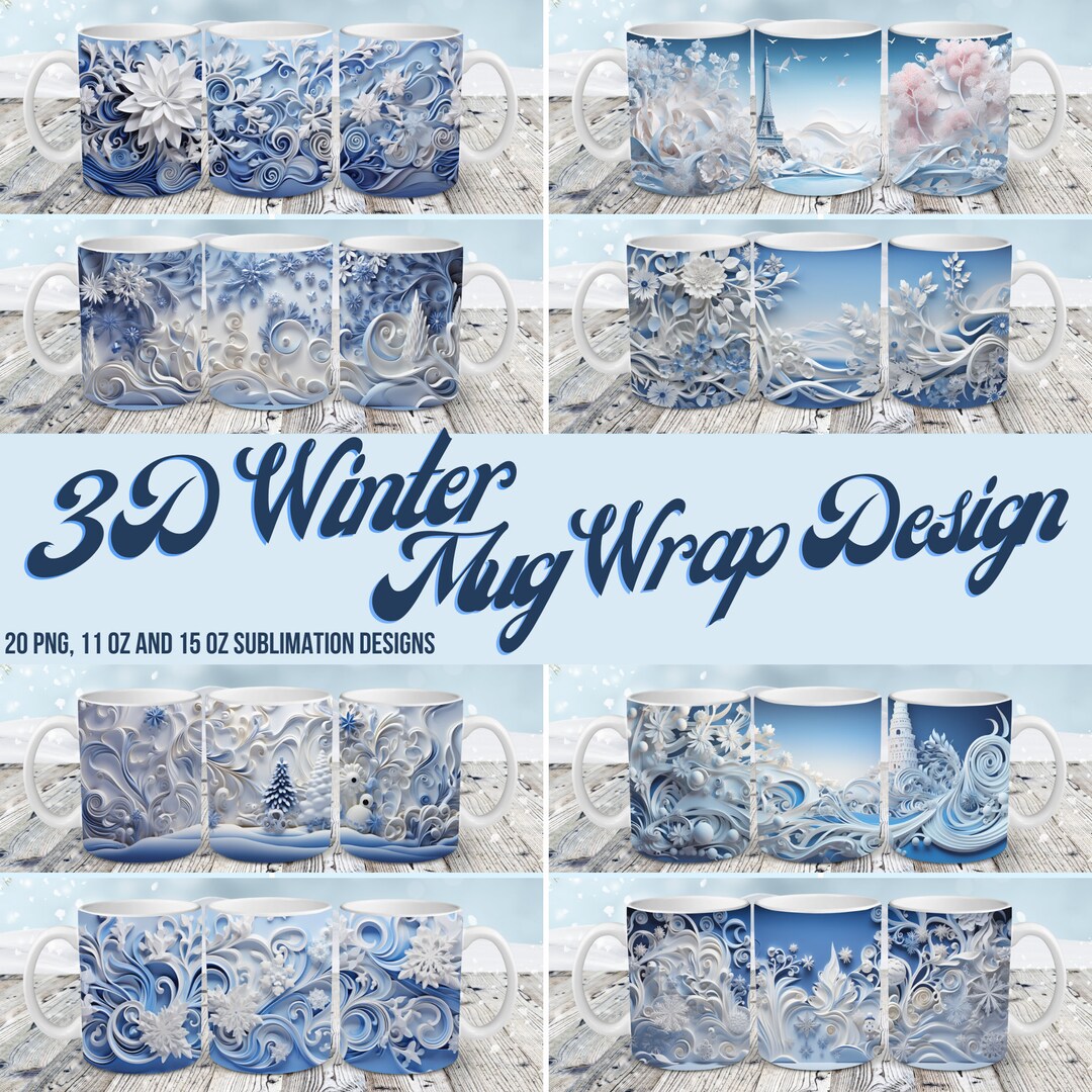 3D Winter Mug Wrap for Christmas, 11oz and 15oz Mug Template, Coffee ...