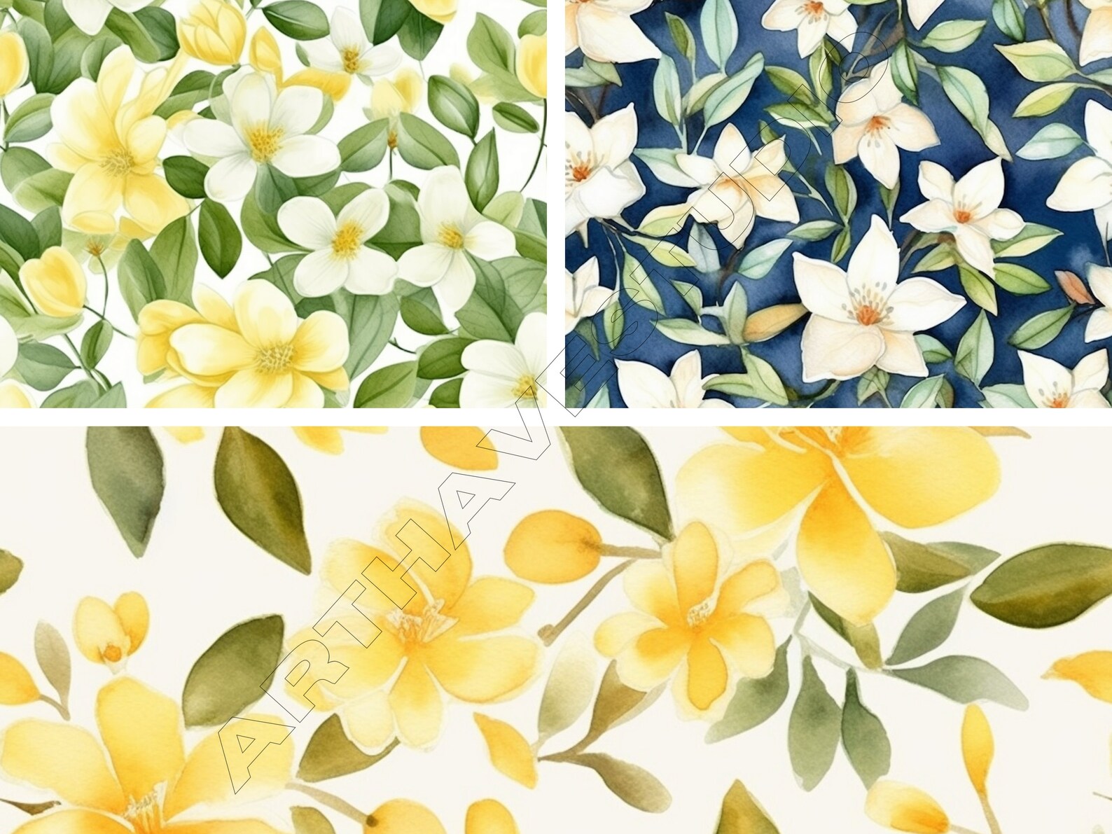 Jasmine Digital Paper, Watercolour Floral Seamless Pattern, Printable ...