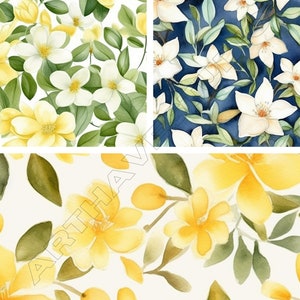 Jasmine Digital Paper, Watercolour Floral Seamless Pattern, Printable ...