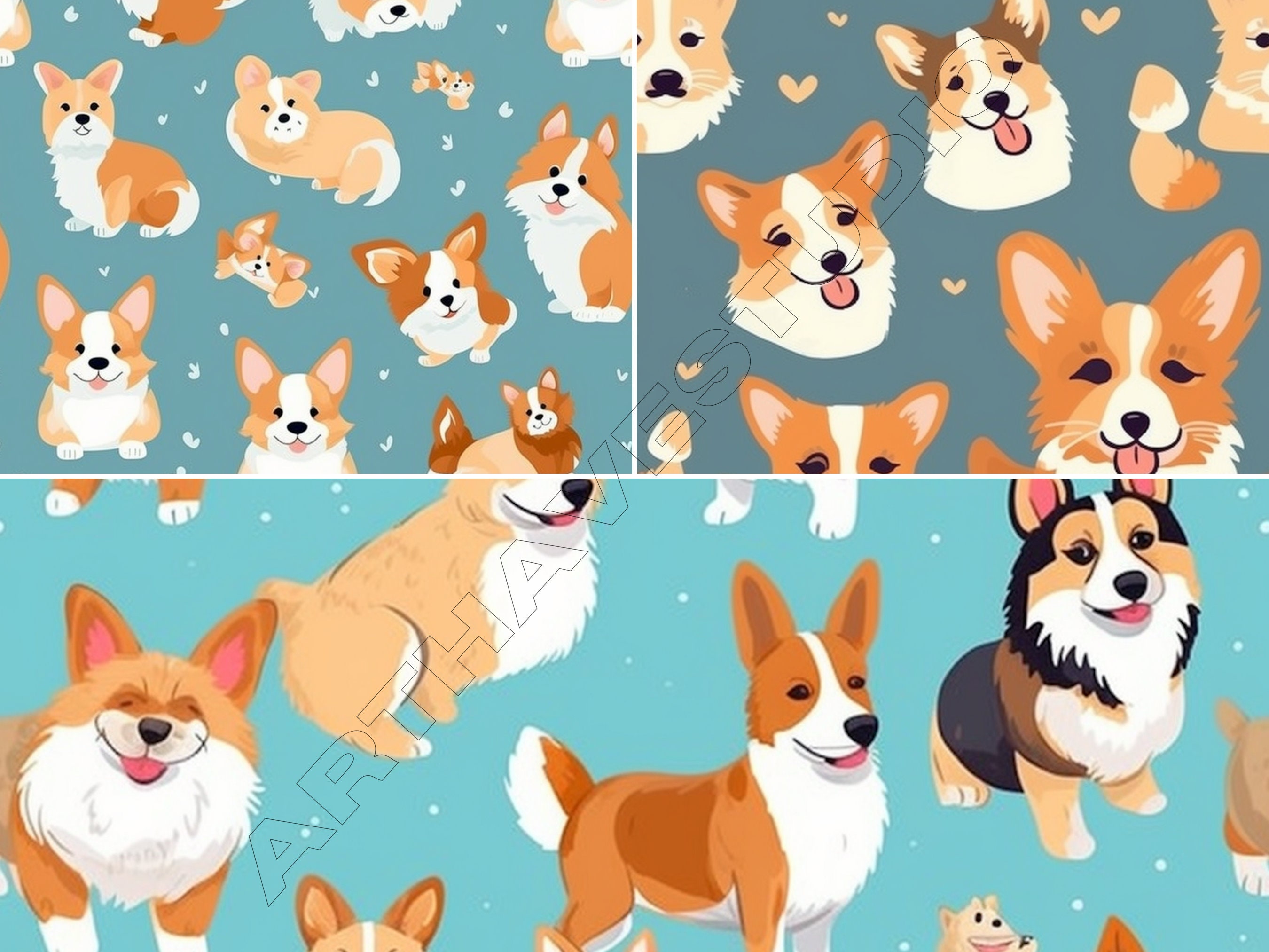 Corgi Dogs Digital Paper, Corgi Seamless Pattern Pack, Dog Background ...