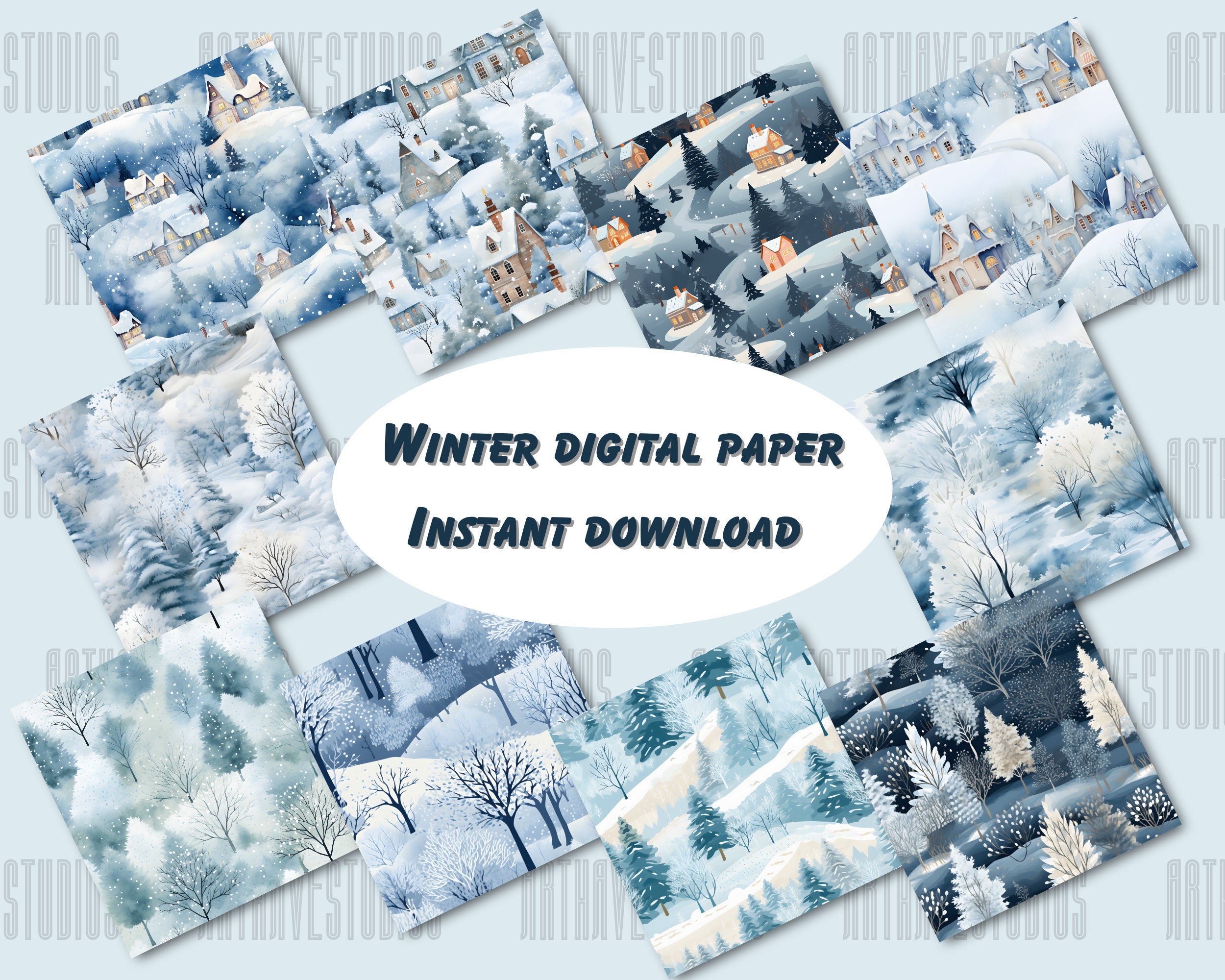 Winter Wonderland Digital Paper, Winter Fantasy Seamless Patterns, Snow ...