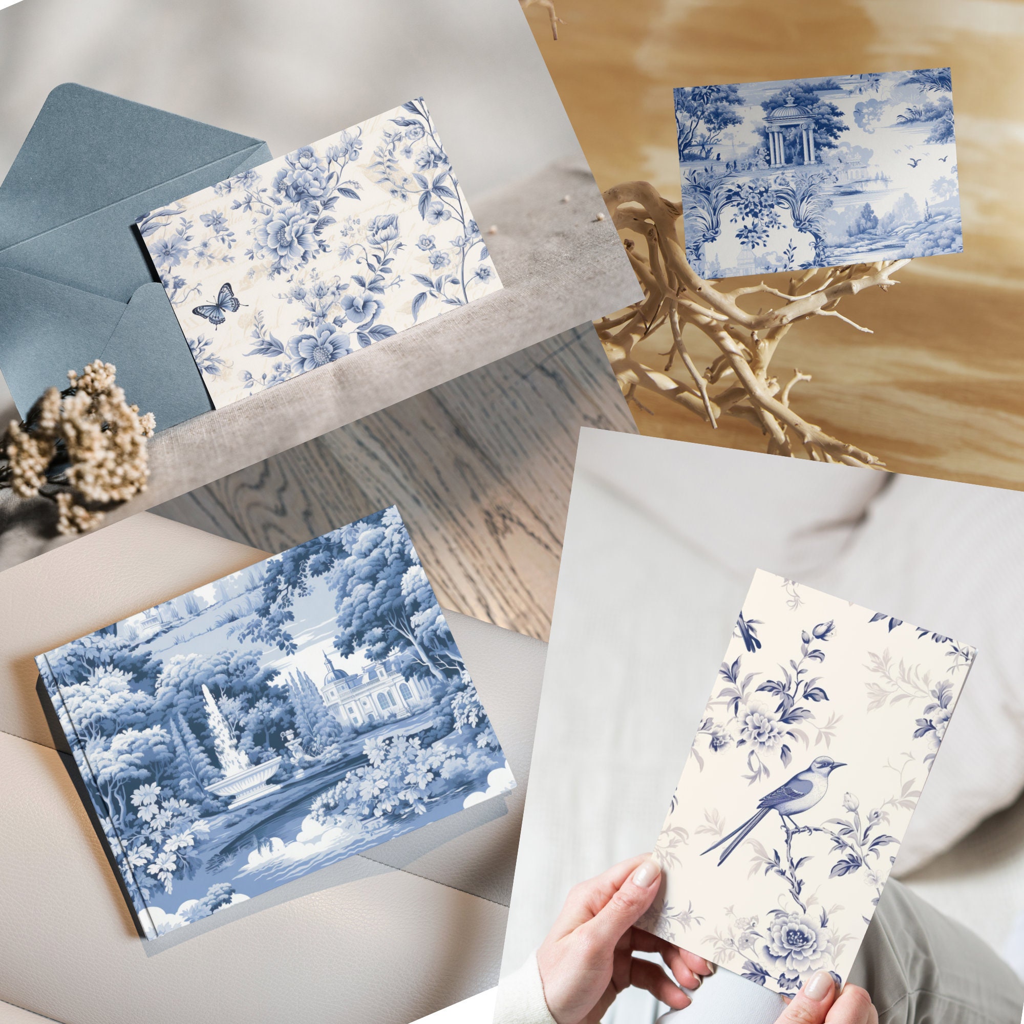 Toile Digital Paper, Toile De Jouy Motifs, Blue Ceramic Background, Art ...