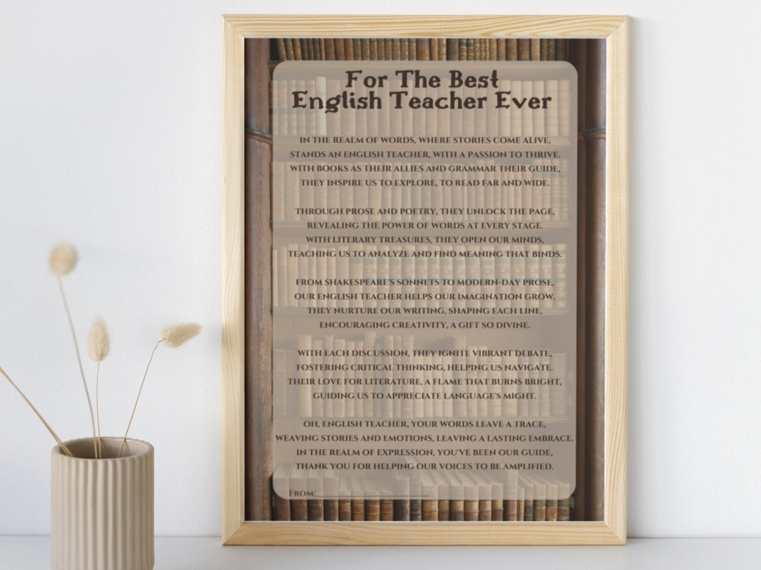 The Best English Teacher Ever Poem Digital Download for Teacher ...