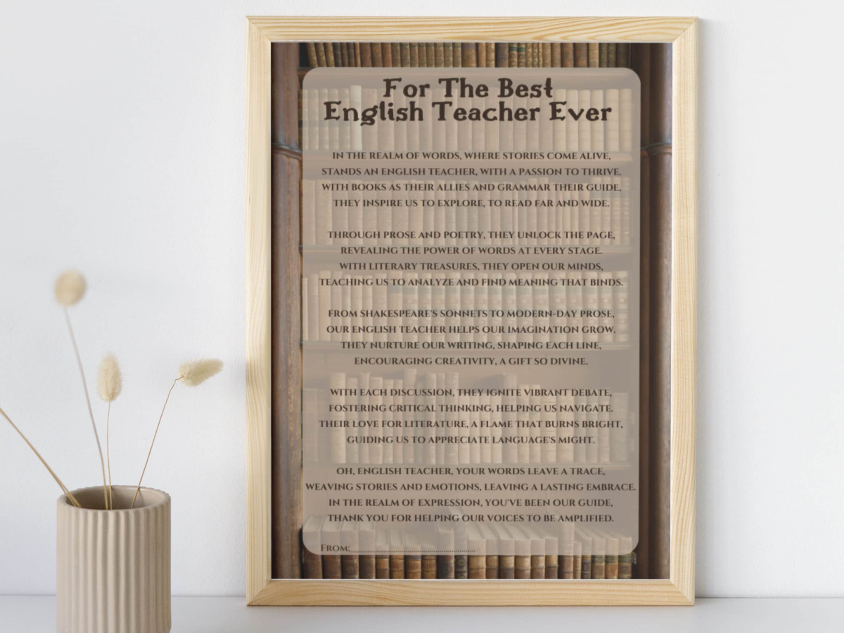 The Best English Teacher Ever Poem Digital Download for Teacher ...