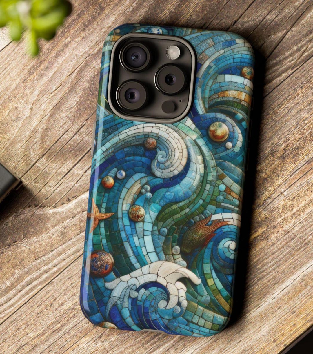 Sea Waves Stained Glass Mosaic Tile Phone Case, Mosaic Tiles Case ...