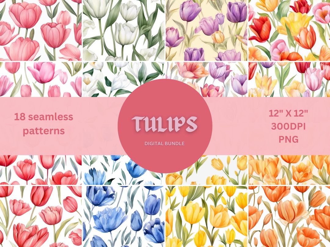 Tulip Digital Paper, Watercolour Floral Seamless Pattern, Printable ...