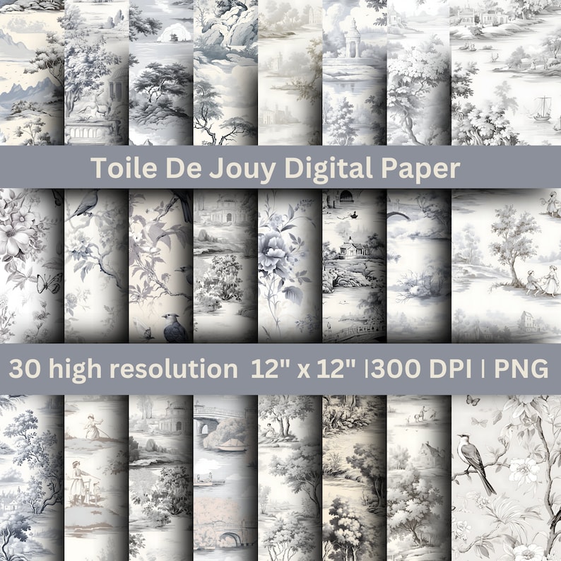 Toile Digital Paper, Toile De Jouy Motifs, Grey Ceramic Background, Art ...