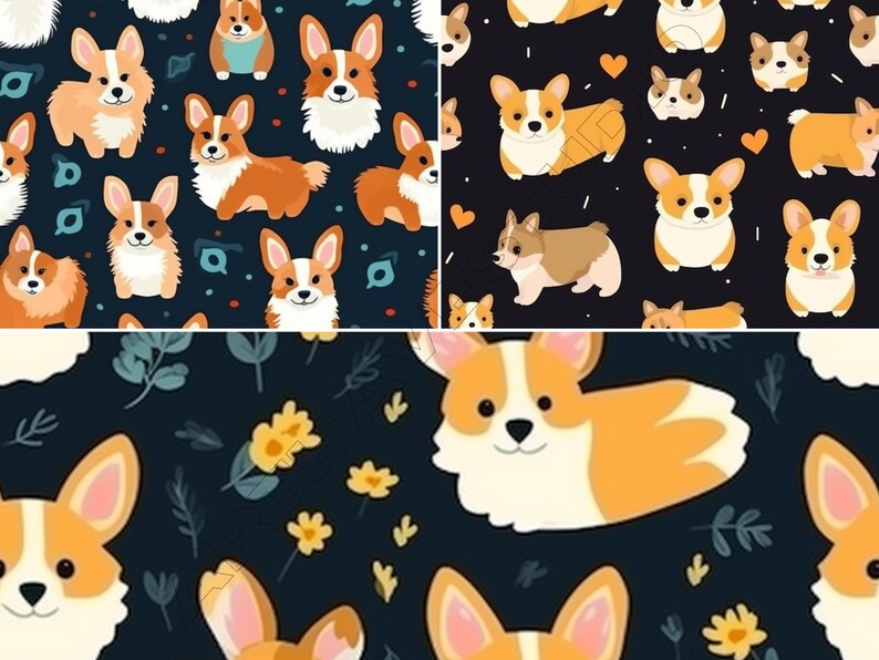 Corgi Dogs Digital Paper, Corgi Seamless Pattern Pack, Dog Background ...