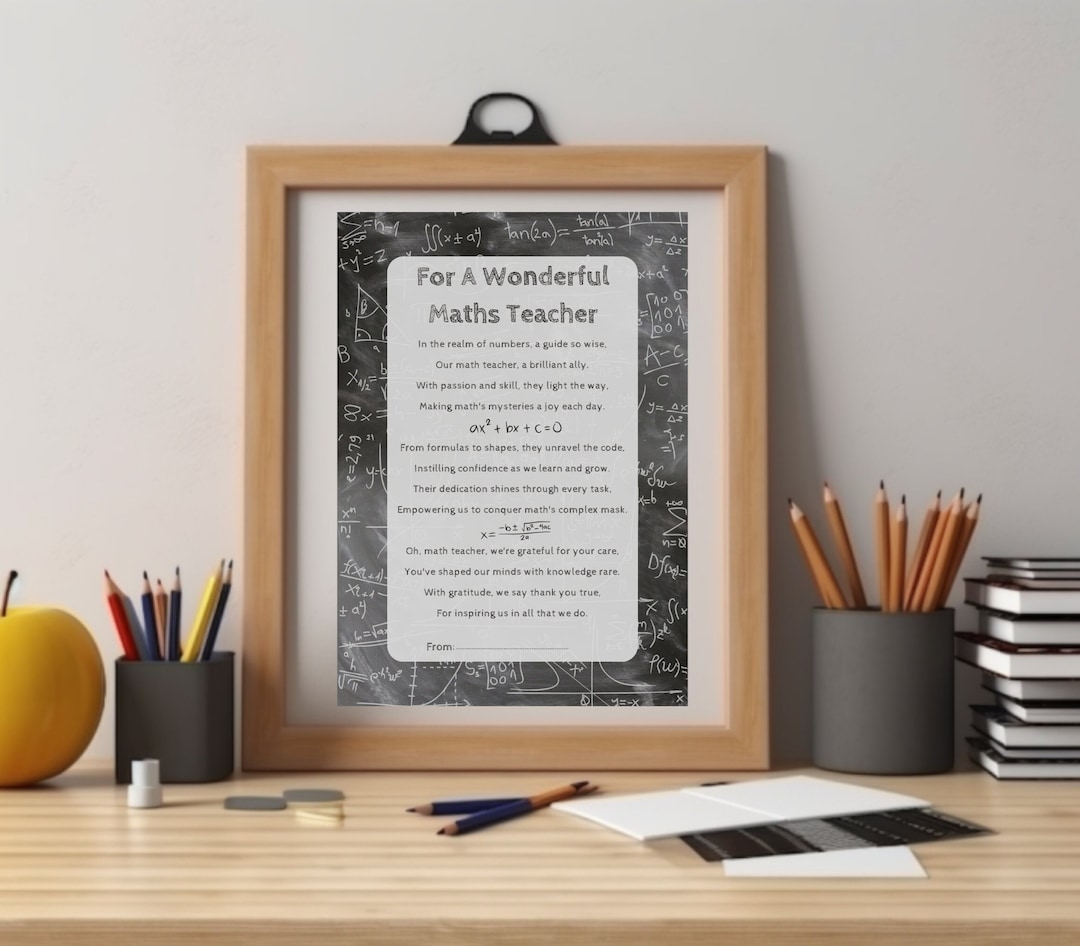 A Wonderful Maths Teacher Thank You Poem Digital Download for Teacher ...