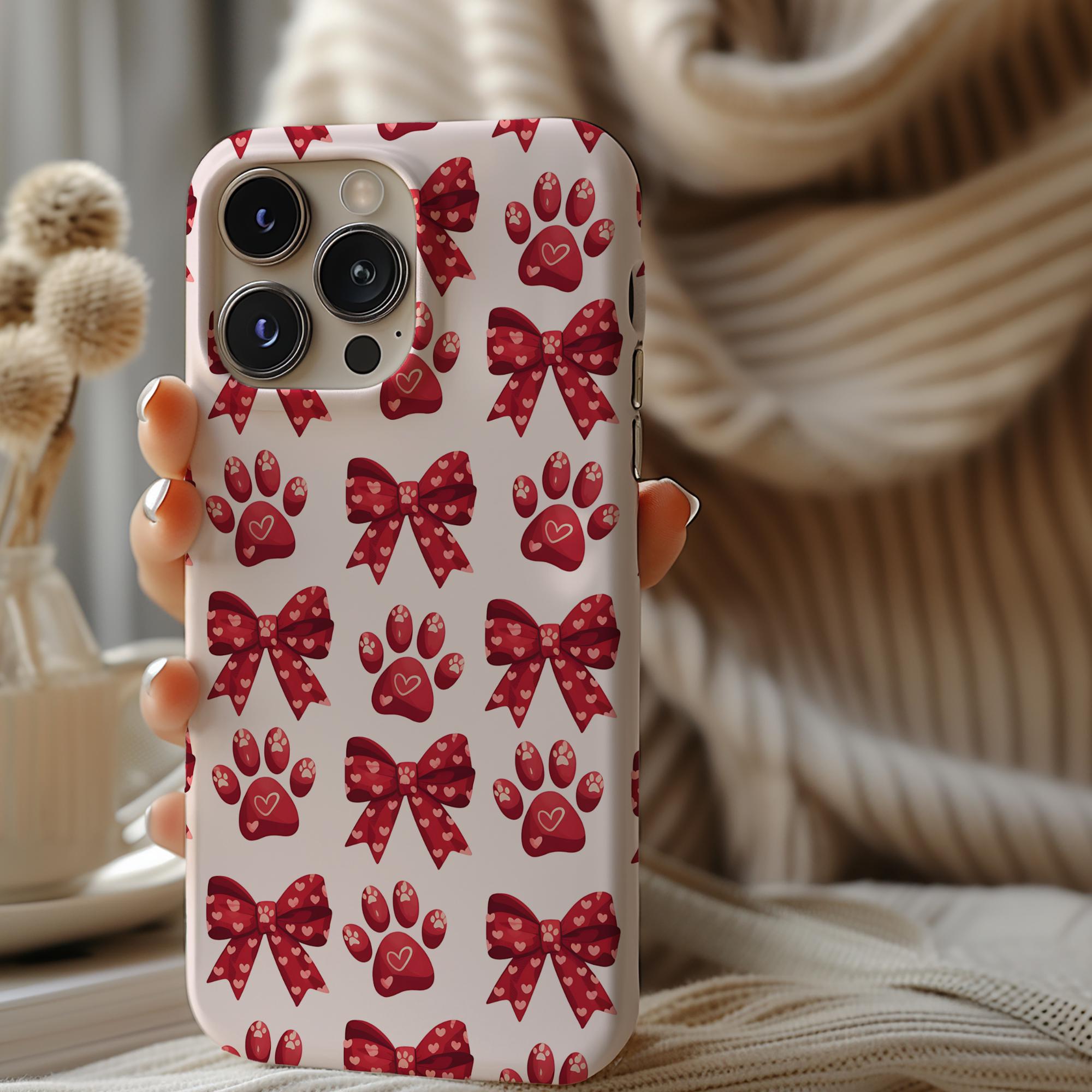 Stylish Coquette Red Bow Dog Paw Phone Case for iPhone 16 15 14 Pro Max ...