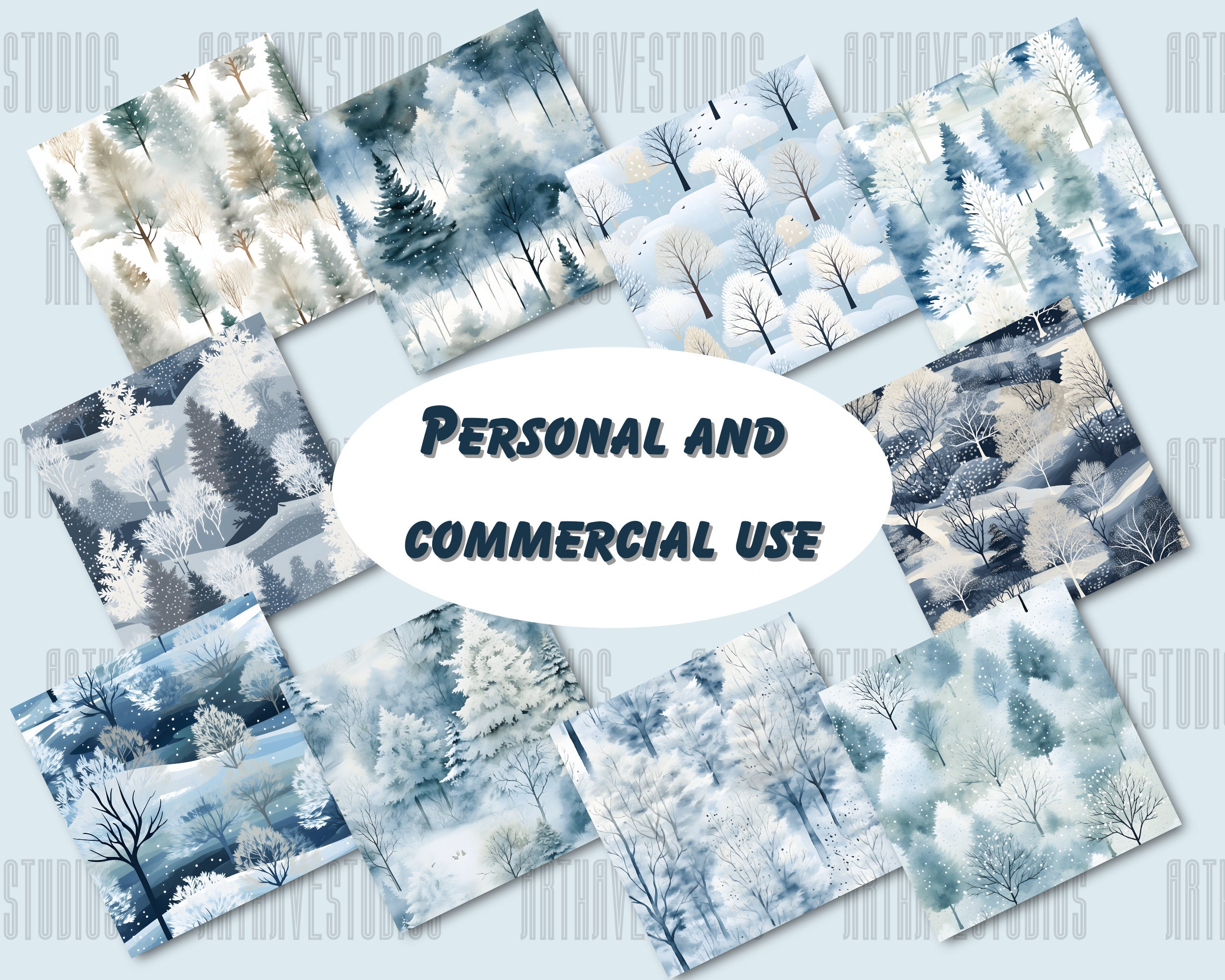 Winter Wonderland Digital Paper, Winter Fantasy Seamless Patterns, Snow ...