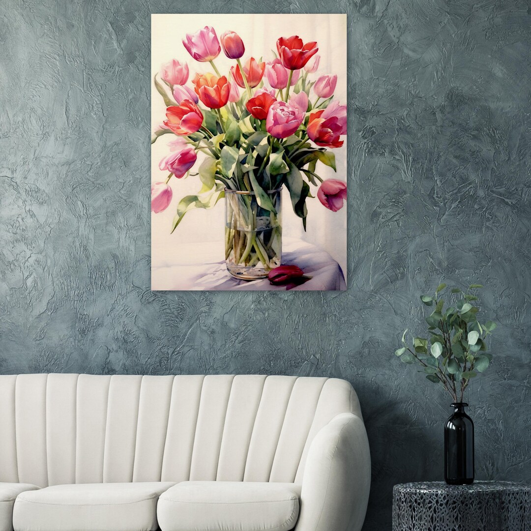 Tulip Wall Art, Colorful Tulip in A Vase Print, Summer Floral Painting ...