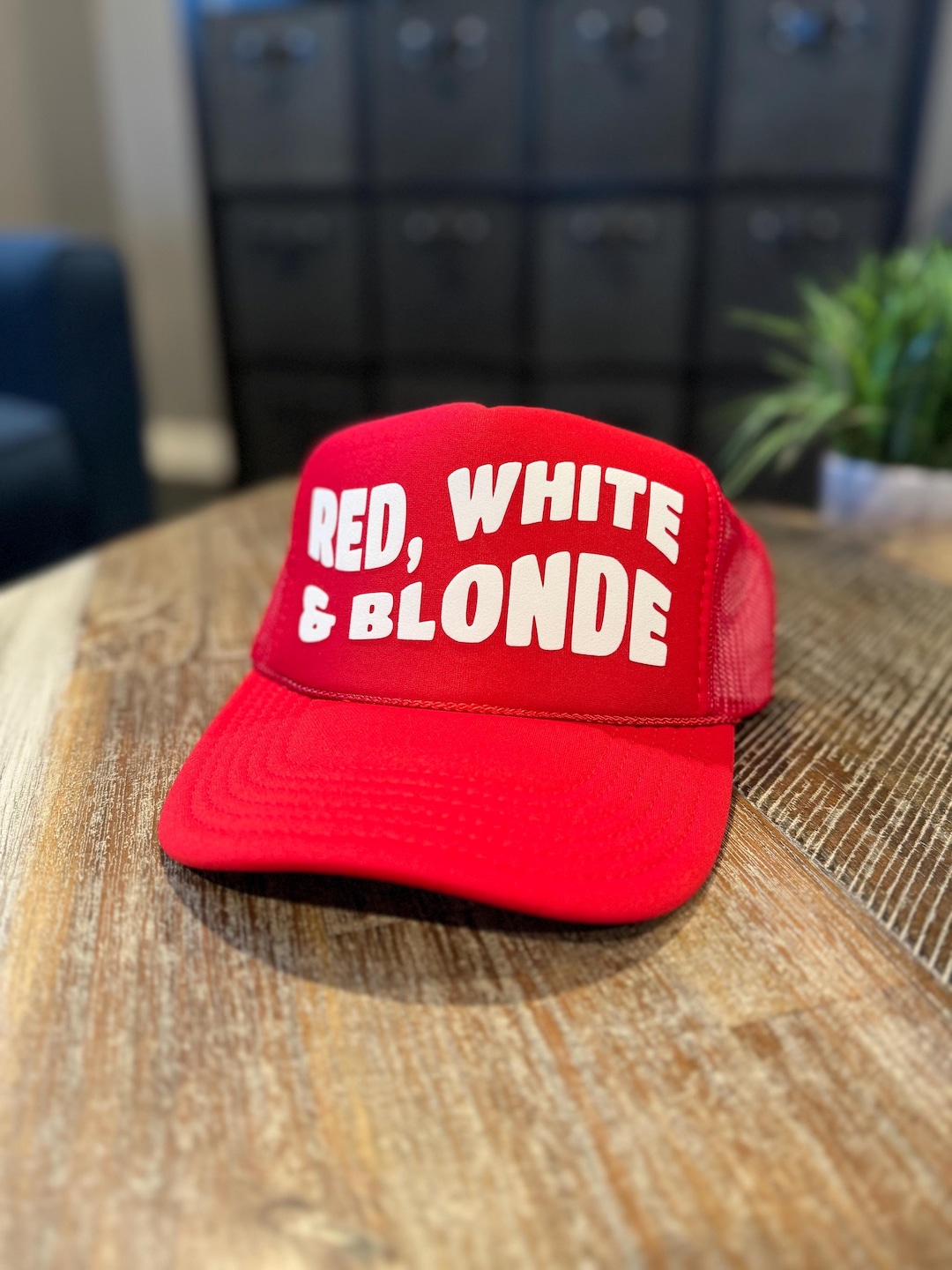Red, White and Blonde Trucker Hat - Etsy