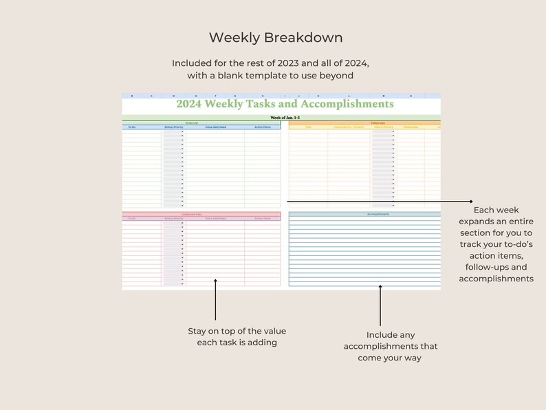 2024 Work: Projects, To-do Lists and Accomplishment Tracker - Etsy