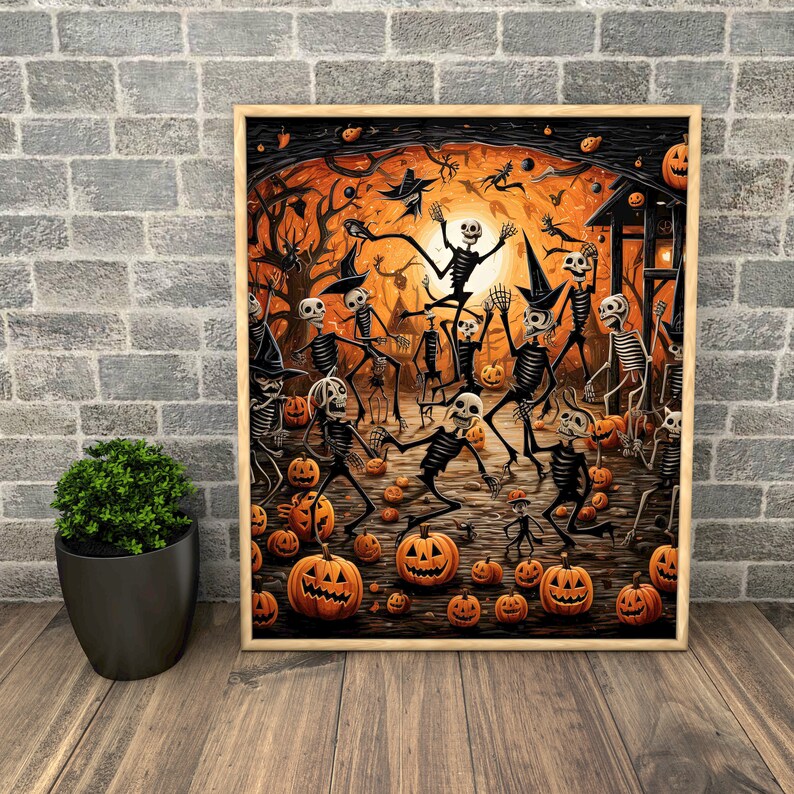 PRINTABLE Dancing Skeletons Halloween Wall Art Cartoon and - Etsy