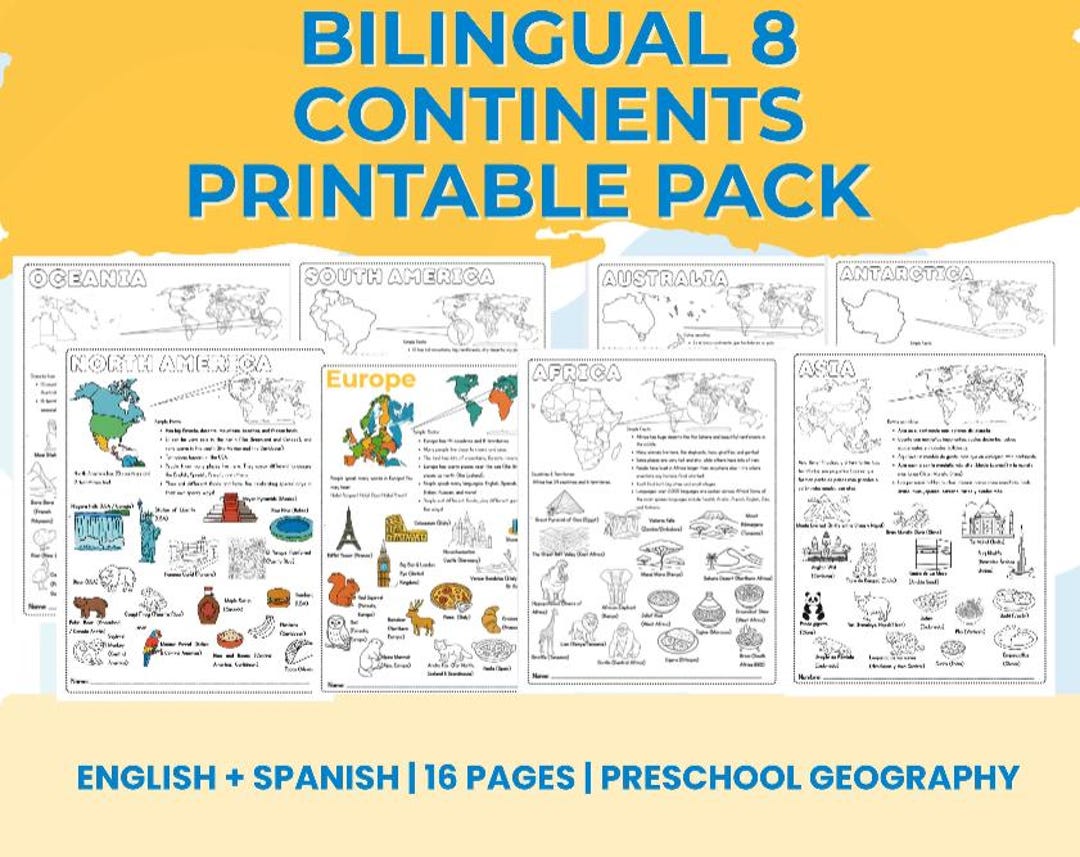 Bilingual World Map Printable: English & Spanish Continents Coloring ...